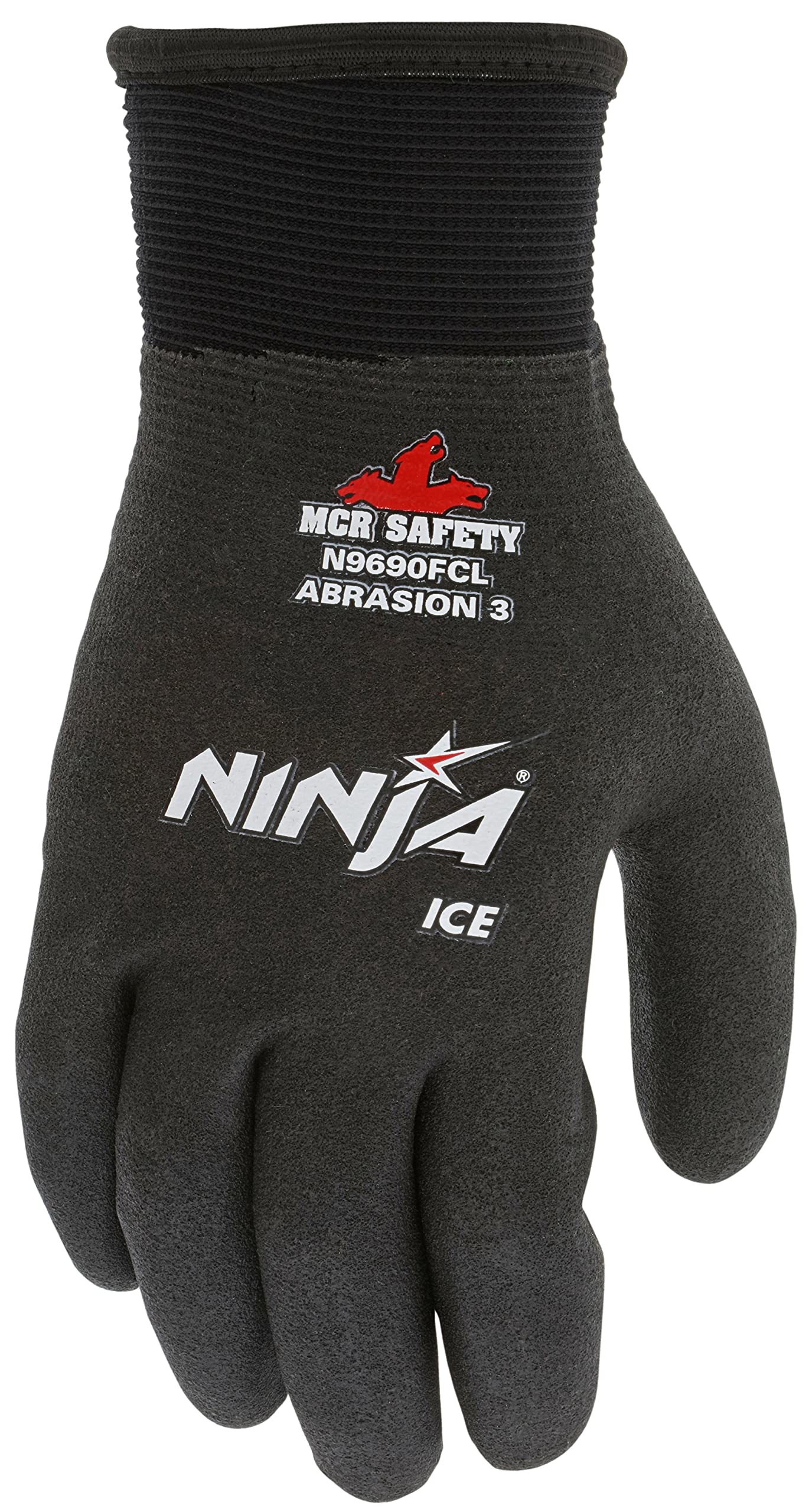 MCR Safety Gloves N9690FCM Ninja ICE Insulated Work Gloves 15 Gauge Black Nylon with Acrylic Terry Interior, HPT Coated, Medium, 1 Pair