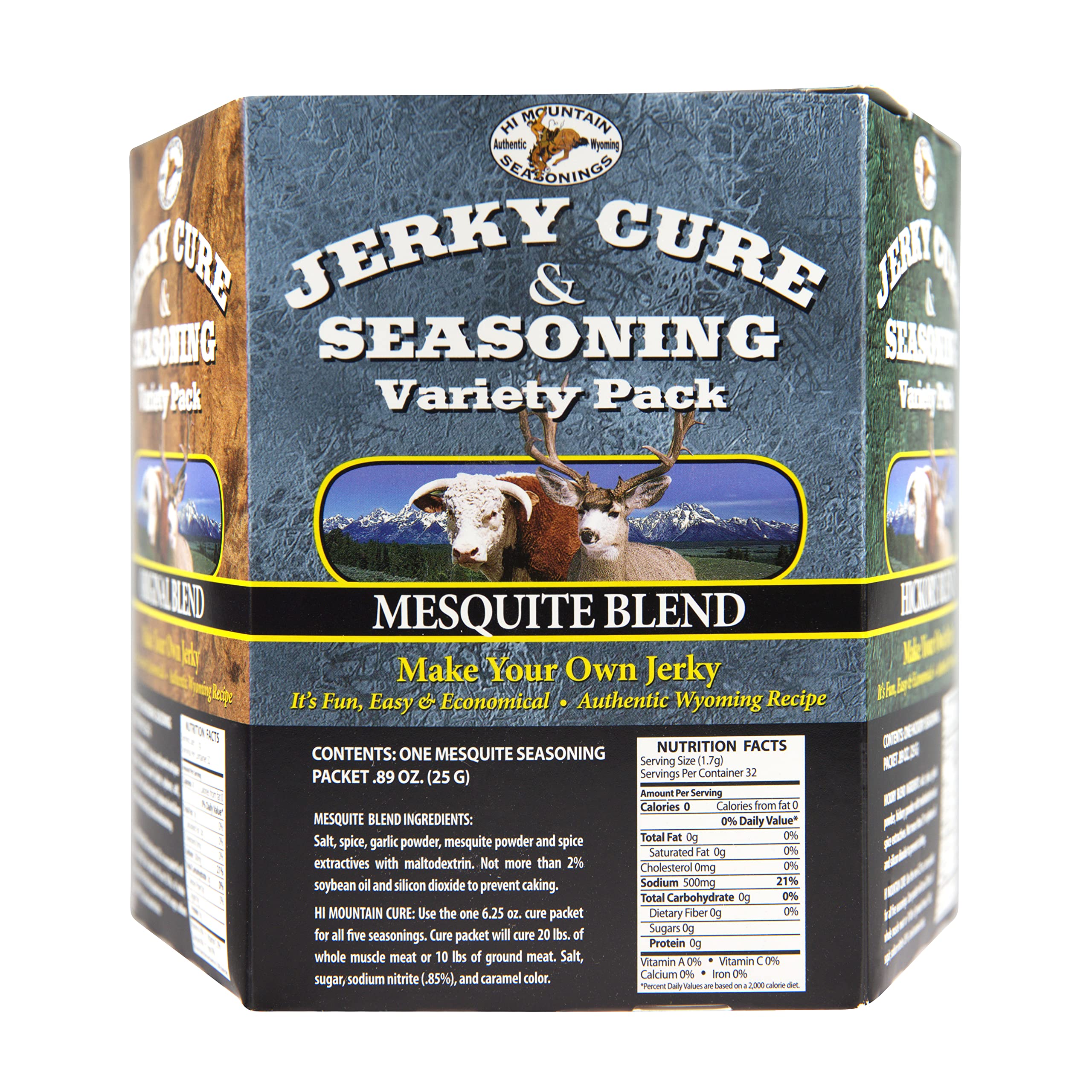 Hi Mountain Jerky Seasoning and Cure Kit - VARIETY PACK #1: Original, Mesquite, Hickory, Cracked Pepper N’ Garlic, & Cajun Flavors. Create Delicious & Flavorful Jerky at Home