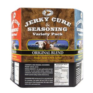 Hi Mountain Jerky Seasoning and Cure Kit - VARIETY PACK #1: Original, Mesquite, Hickory, Cracked Pepper N’ Garlic, & Cajun Flavors. Create Delicious & Flavorful Jerky at Home