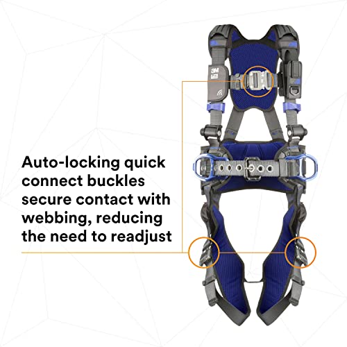 3M 1113124 DBI-SALA ExoFit X300 Comfort Construction Positioning Safety Harness, Construction Fall Protection, Aluminum Back and Hip D-Rings, Auto-Locking Quick Connect Leg and Chest Buckles, Medium