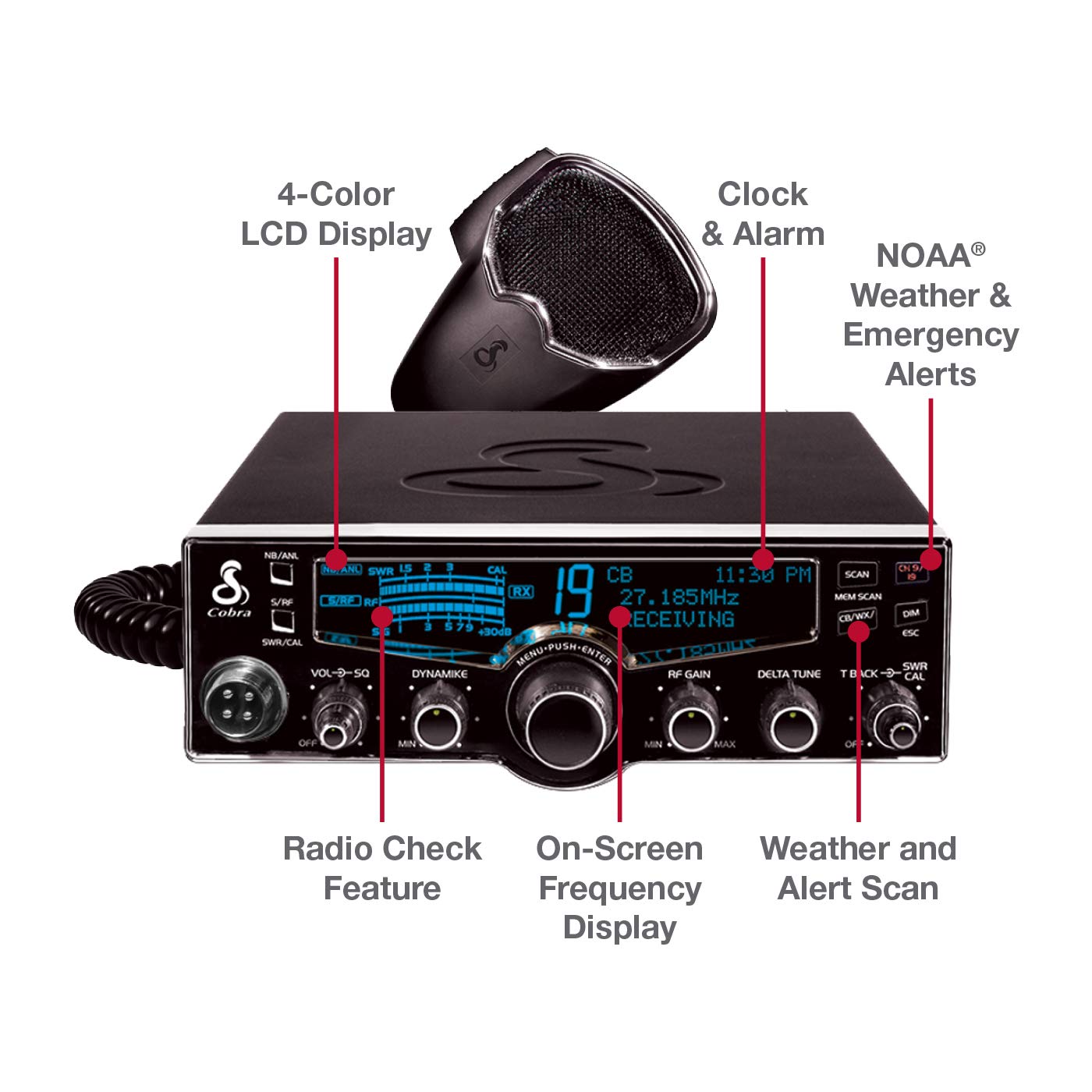 Cobra 29LX AM Professional CB Radio - Emergency Radio, Travel Essentials, NOAA Weather Channels and Emergency Alert System, Selectable 4-Color LCD, Auto-Scan and Radio Check, Black