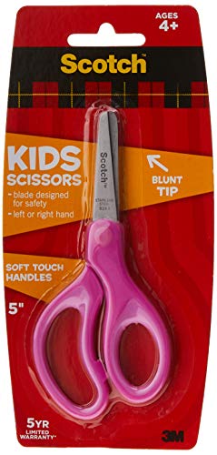 Scotch 5" Soft Touch Blunt Kid Scissors, Magenta, Ideal for School and At-Home Crafting Projects (1442B)