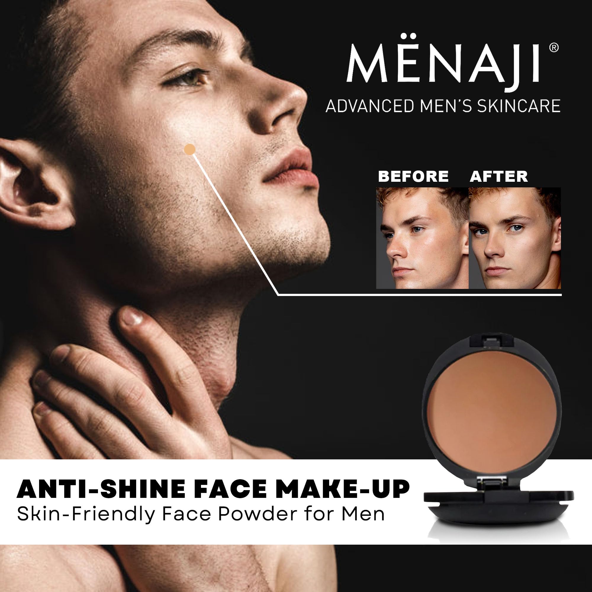 Menaji HDPV Anti-Shine Powder (Medium) | Anti-Shine Face Make-Up for Men | High-Definition Face Powder | Skin-Friendly Face Powder for Men | All-Occasion Face Powder | Contains Vitamin C & E