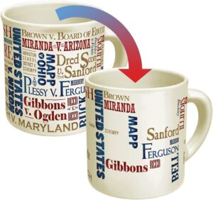 supreme court heat changing mug - add coffee or tea to reveal the winners of famous supreme court cases - comes in a fun gift box