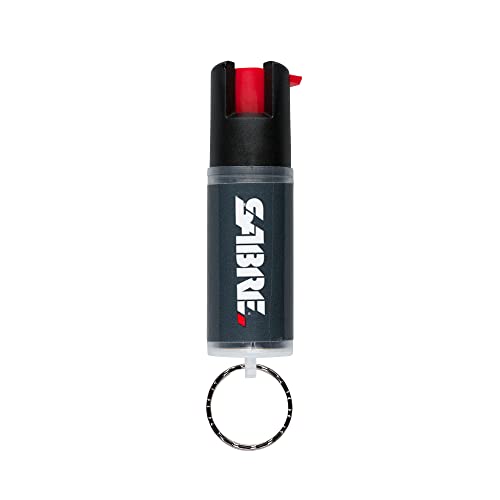 SABRE Defense Spray With Key Ring, 25 Bursts, 10-Foot (3-Meters) Range, 3-in-1 Formula Contains Pepper Spray, CS Military Tear Gas And UV Marking Dye, Twist Lock Safety, Black