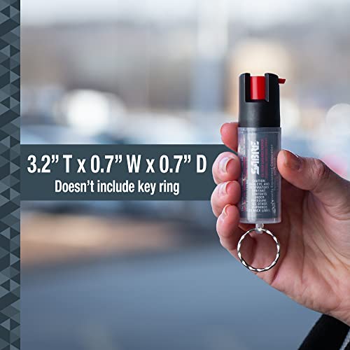 SABRE Defense Spray With Key Ring, 25 Bursts, 10-Foot (3-Meters) Range, 3-in-1 Formula Contains Pepper Spray, CS Military Tear Gas And UV Marking Dye, Twist Lock Safety, Black