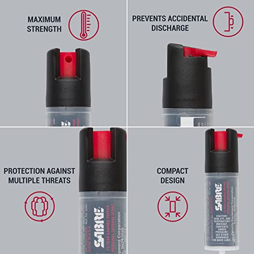 SABRE Defense Spray With Key Ring, 25 Bursts, 10-Foot (3-Meters) Range, 3-in-1 Formula Contains Pepper Spray, CS Military Tear Gas And UV Marking Dye, Twist Lock Safety, Black