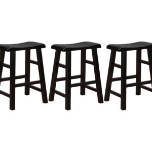 eHemco Heavy-Duty Solid Wood Saddle Seat Kitchen Counter Height Barstools, 24 Inches, Black, Set of 3