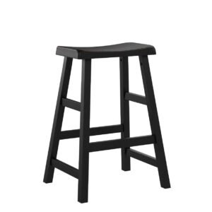 eHemco Heavy-Duty Solid Wood Saddle Seat Kitchen Counter Height Barstools, 24 Inches, Black, Set of 3