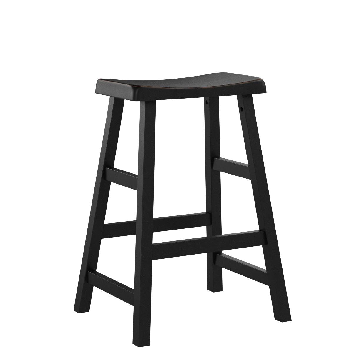 eHemco Heavy-Duty Solid Wood Saddle Seat Kitchen Counter Height Barstools, 24 Inches, Black, Set of 3