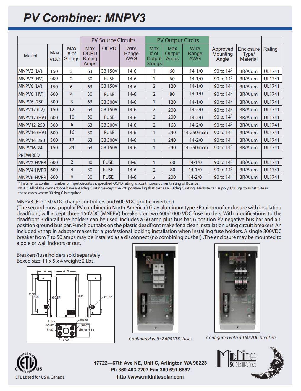 MidNite Solar MNPV3 Combiner