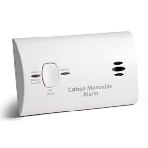 kidde carbon monoxide detector, battery powered co alarm with leds, test-reset button, low battery indicator, portable