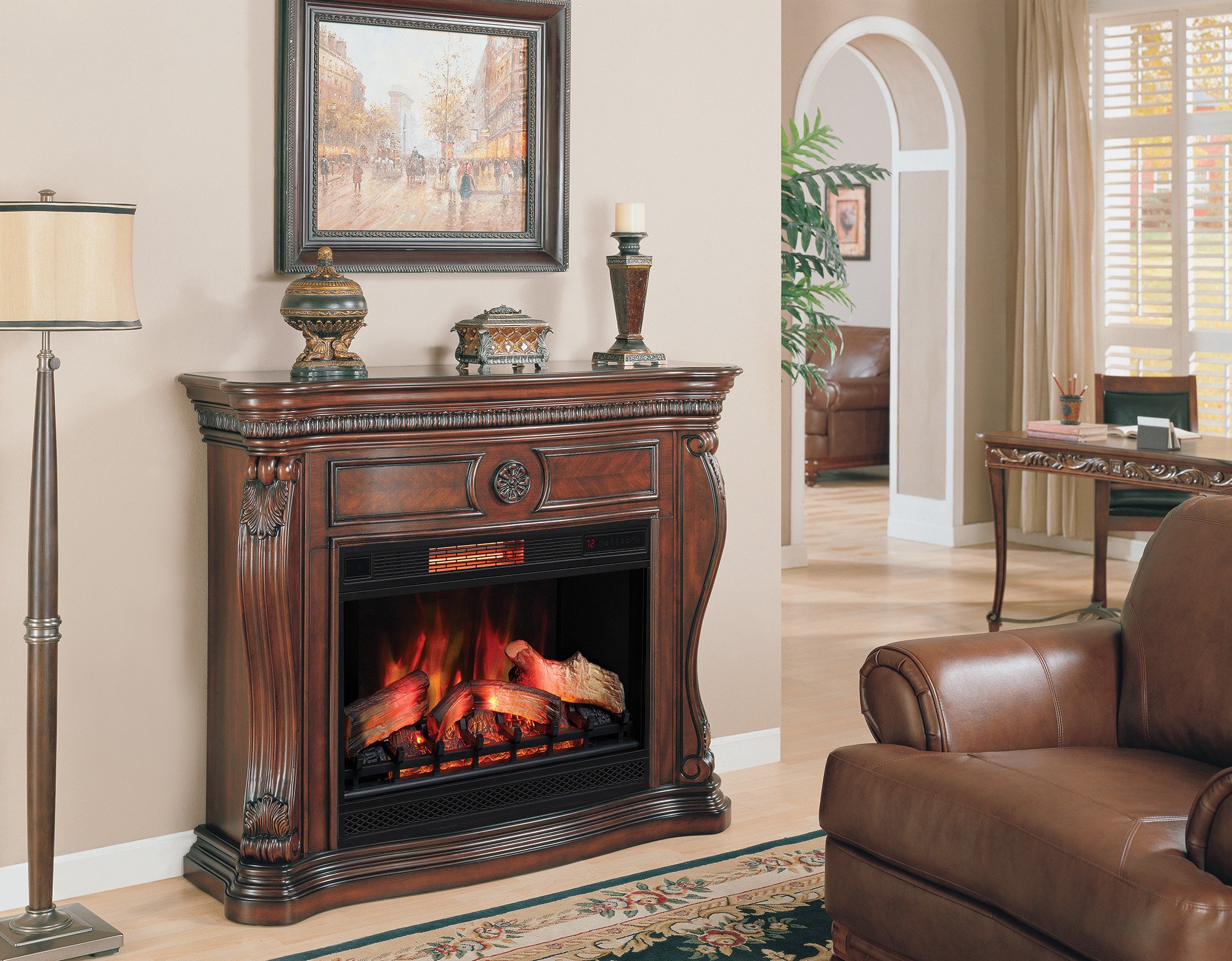 ClassicFlame Lexington Wall Fireplace Mantel, Empire Cherry (Electric Fireplace sold separately)