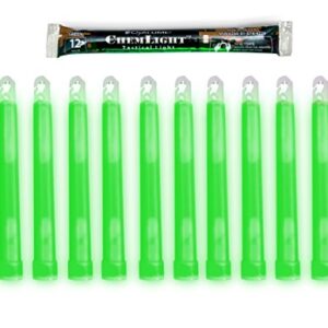 Cyalume Military Grade Green Glow Sticks - Premium Bright 6” ChemLight Emergency Glow Sticks with 12 Hour Duration (Bulk Pack of 10 Chem Lights)