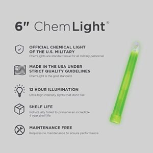 Cyalume Military Grade Green Glow Sticks - Premium Bright 6” ChemLight Emergency Glow Sticks with 12 Hour Duration (Bulk Pack of 10 Chem Lights)