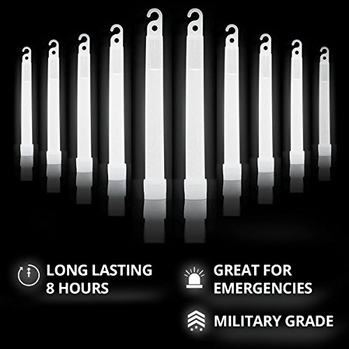 Cyalume Military Grade White Glow Sticks - Premium Bright 6” ChemLight Emergency Glow Sticks with 8 Hour Duration (Bulk Pack of 10 Chem Lights)