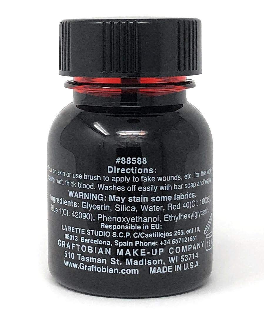 Graftobian Blood Gel 1oz Bottle - Special FX Fake Blood for Halloween - Drips & Never Dries