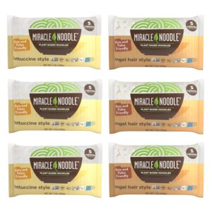 miracle noodle variety pack (fettuccine & angel hair) - shirataki & konjac noodles, keto, vegan, gluten-free, low carb, paleo, kosher, low calories, soy free, non-gmo - 3 packs of each, 6-pack