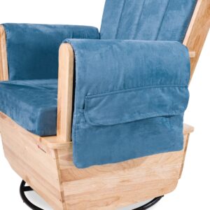 Foundations SafeRocker Glider Rocker Chair with Steel Swivel for Nursery or Daycare, Solid Wood and Steel Base, Durable Microfiber, Side Storage Pockets, Can be Removed and Laundered (Blue)