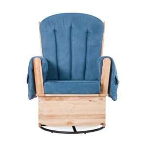 Foundations SafeRocker Glider Rocker Chair with Steel Swivel for Nursery or Daycare, Solid Wood and Steel Base, Durable Microfiber, Side Storage Pockets, Can be Removed and Laundered (Blue)