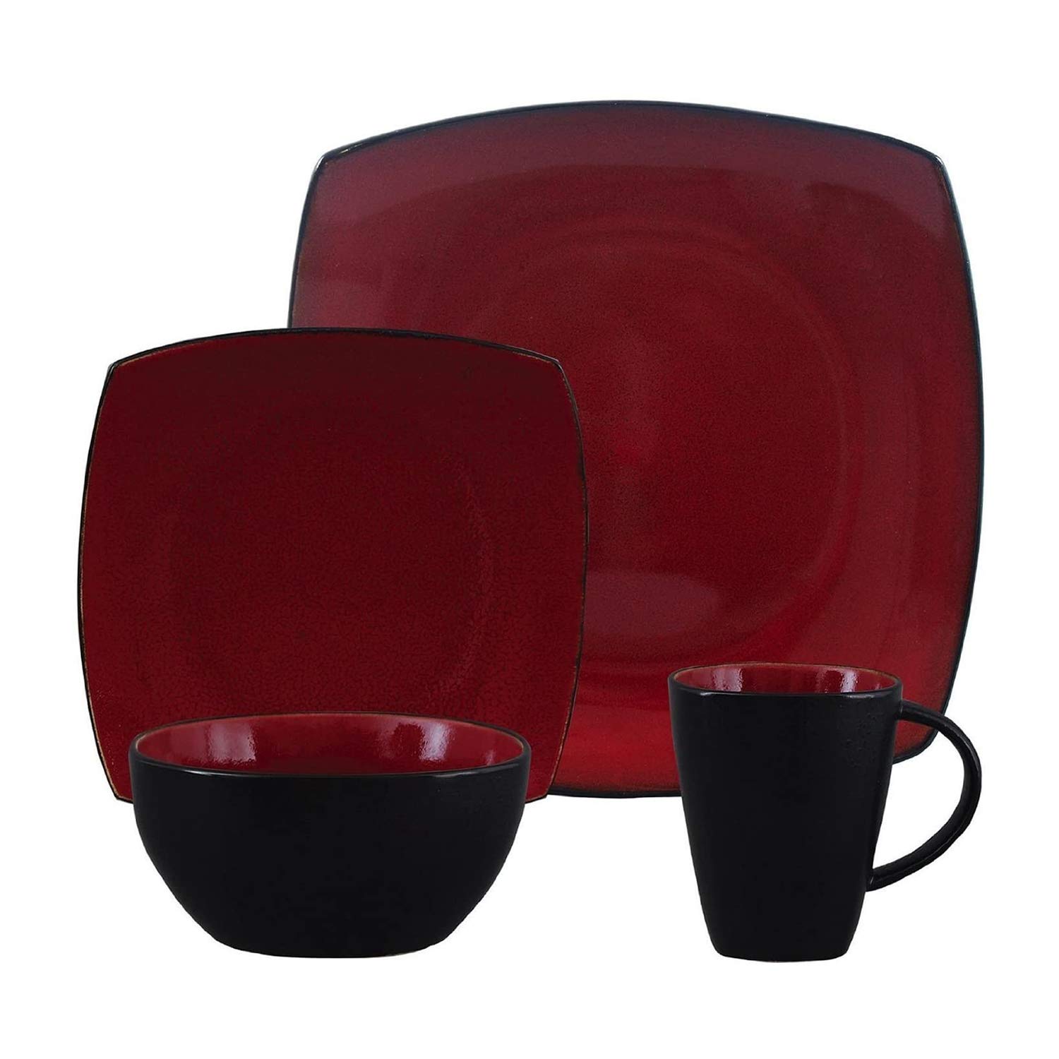 Gibson Soho Lounge 16 Piece Dinnerware Set, Burgundy