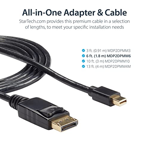 StarTech.com Mini DisplayPort to DisplayPort Converter Cable/2m/DisplayPort 1.2/mDP to DP Monitor Cable/4K60Hz/mDP Male to DP Male MDP2DPMM2M