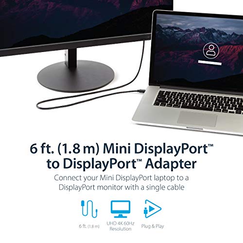 StarTech.com Mini DisplayPort to DisplayPort Converter Cable/2m/DisplayPort 1.2/mDP to DP Monitor Cable/4K60Hz/mDP Male to DP Male MDP2DPMM2M