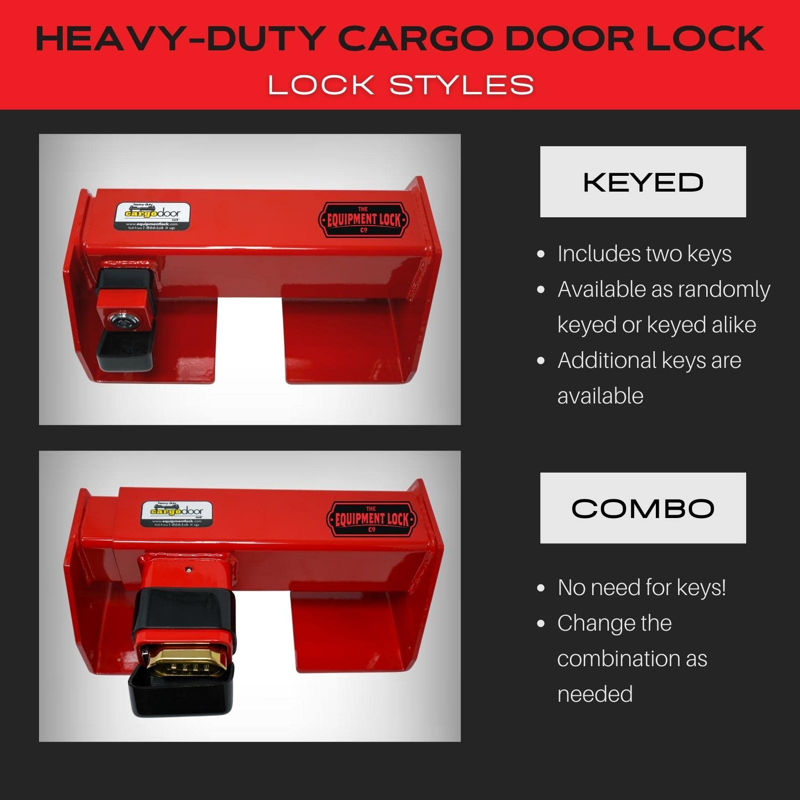 Equipment Lock HDCDL Combination Version - Steel Heavy Duty Cargo Door Lock - Truck Accessories & Storage - Maximum Security Door Padlock - For Semi Trailer Trucks & Containers - Red