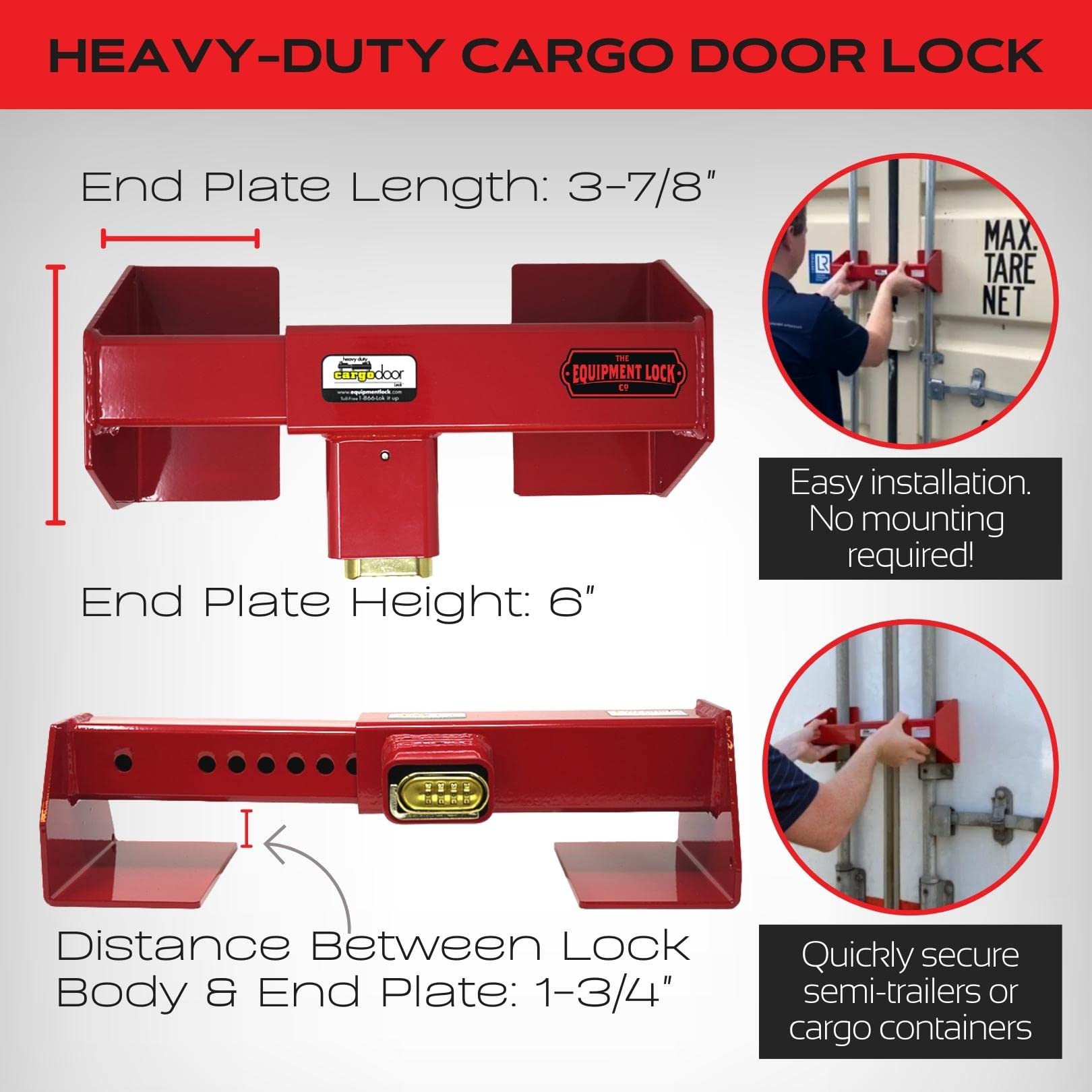 Equipment Lock HDCDL Combination Version - Steel Heavy Duty Cargo Door Lock - Truck Accessories & Storage - Maximum Security Door Padlock - For Semi Trailer Trucks & Containers - Red