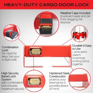 Equipment Lock HDCDL Combination Version - Steel Heavy Duty Cargo Door Lock - Truck Accessories & Storage - Maximum Security Door Padlock - For Semi Trailer Trucks & Containers - Red