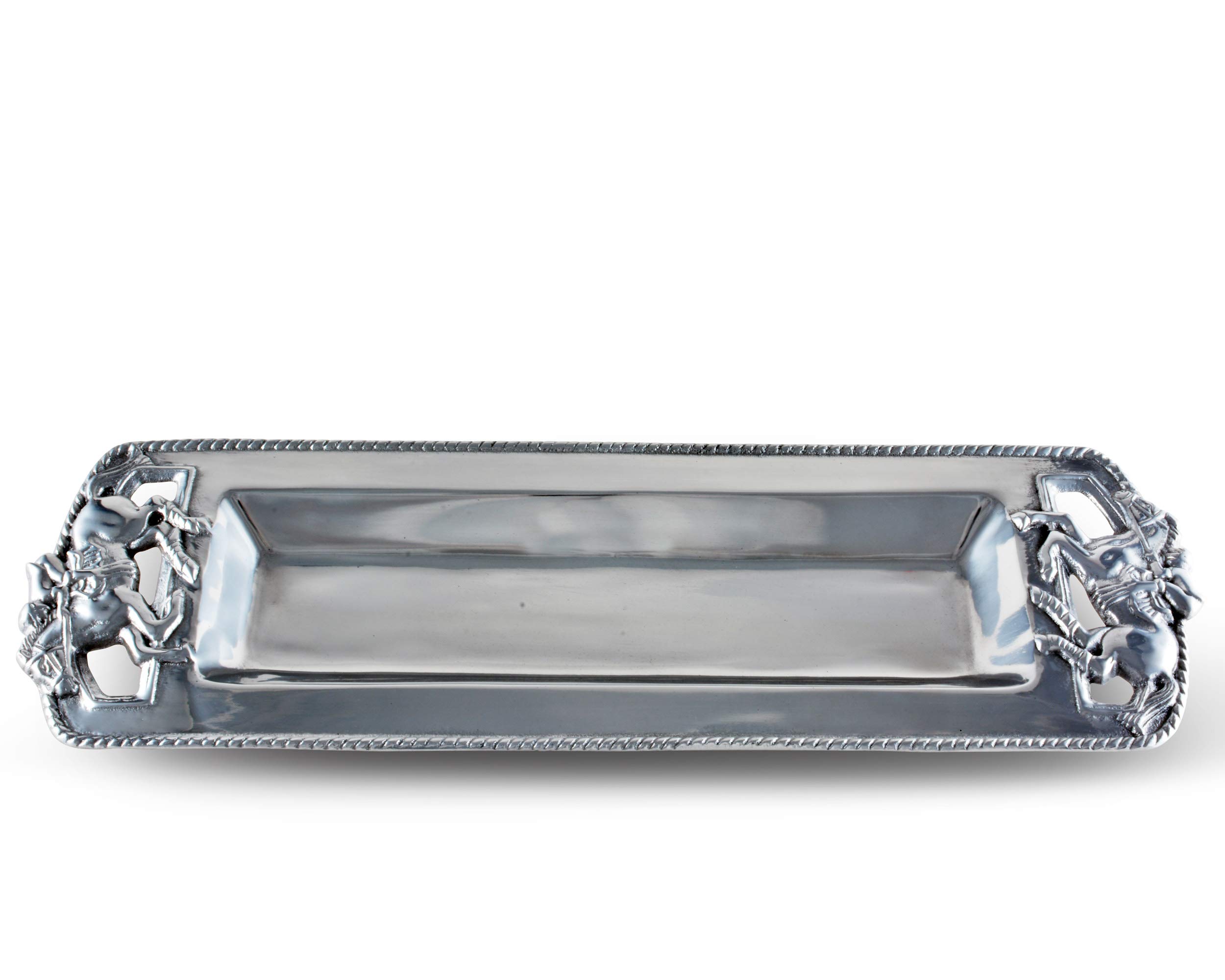 Arthur Court Metal Aluminum Thoroughbred Horse Oblong Serving Silver Tone Party Tray Equine Décor 18 inch x 6 inch