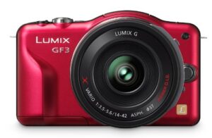 panasonic lumix dmc-gf3x 12.1 mp micro four thirds compact system camera with 3-inch touch-screen lcd and lumix g x vario pz 14-42mm/f3.5-5.6 lens (red)