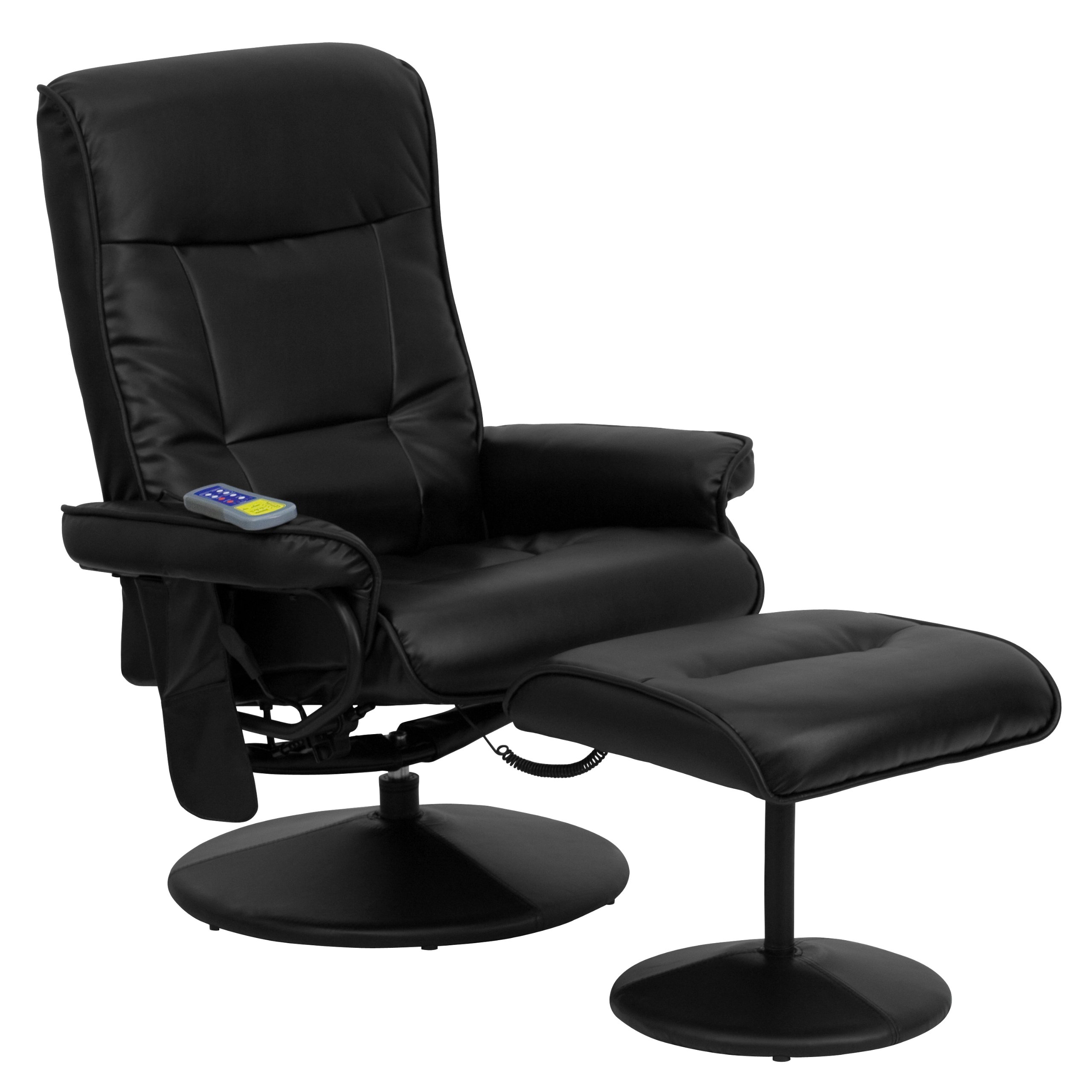 Flash Furniture Whitney Massaging Multi-Position Recliner with Side Pocket and Ottoman in Black LeatherSoft