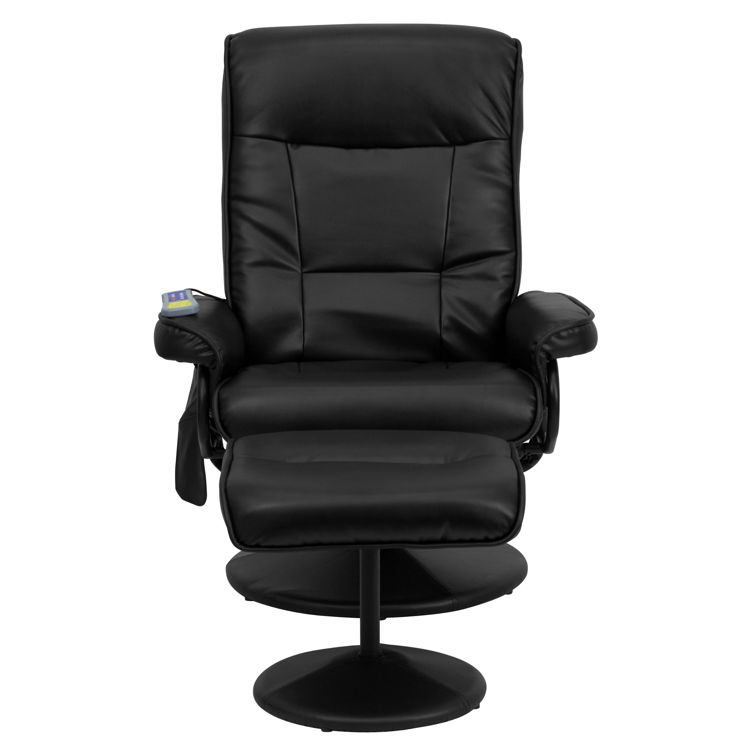 Flash Furniture Whitney Massaging Multi-Position Recliner with Side Pocket and Ottoman in Black LeatherSoft