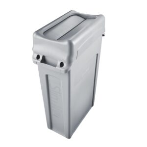 Rubbermaid Commercial Products Plastic Slim JimTrash Can Swing Lid, 23 gallons, Gray