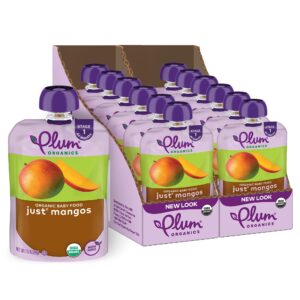 plum organics | stage 1 | organic baby food meals [4+ months] | just mango | 3.5 ounce pouch (pack of 12) packaging may vary