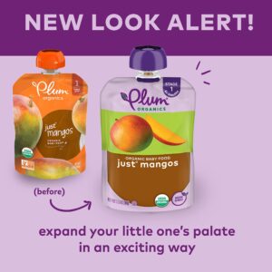 Plum Organics | Stage 1 | Organic Baby Food Meals [4+ Months] | Just Mango | 3.5 Ounce Pouch (Pack Of 12) Packaging May Vary