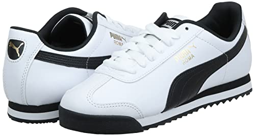 PUMA Men's ROMA BASIC Sneaker, white-black, 10.5