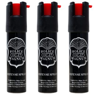 police magnum compact pepper spray self defense- tactical maximum heat strength oc- small discreet carry canister- made in the usa- 3 pack 3/4oz tl