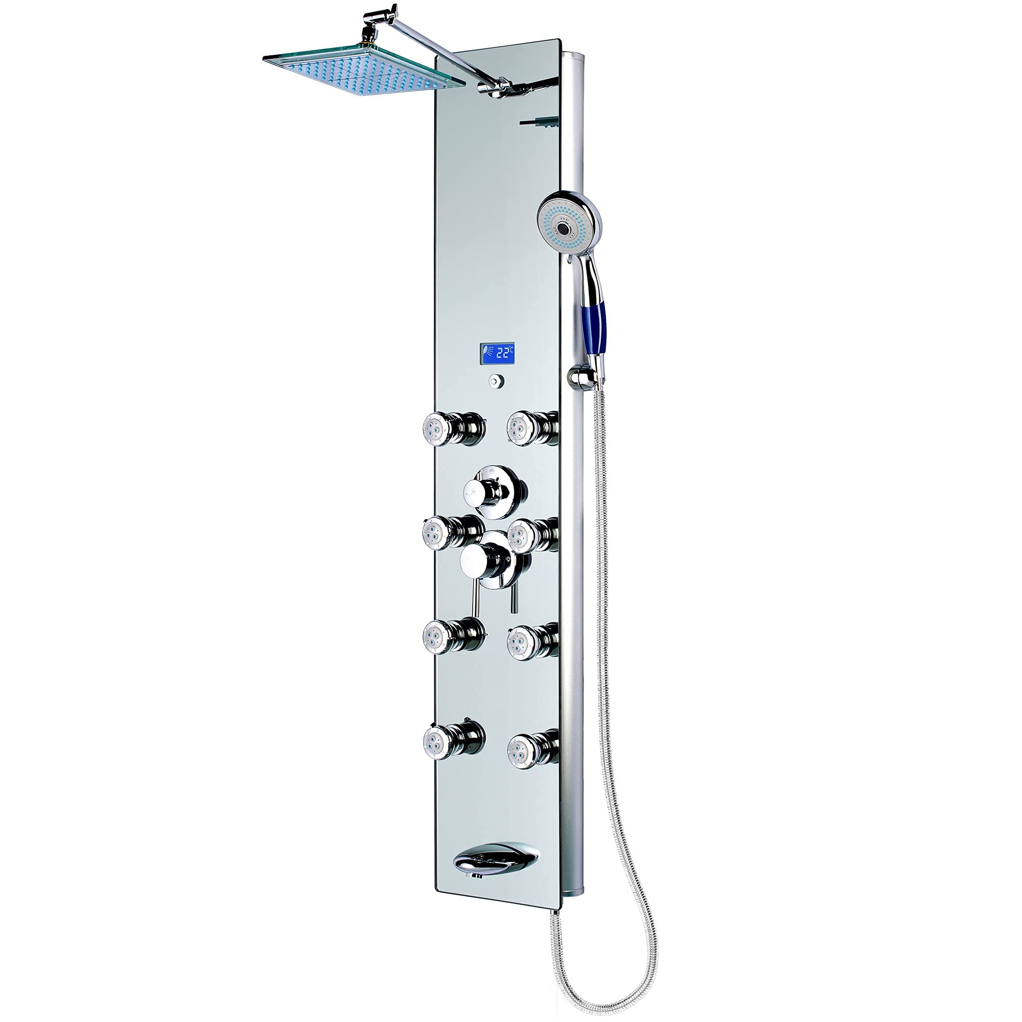 Blue Ocean 52" Aluminum SPA392M Shower Panel Column Tower with Rainfall Shower Head, 8 Multi-functional Nozzles