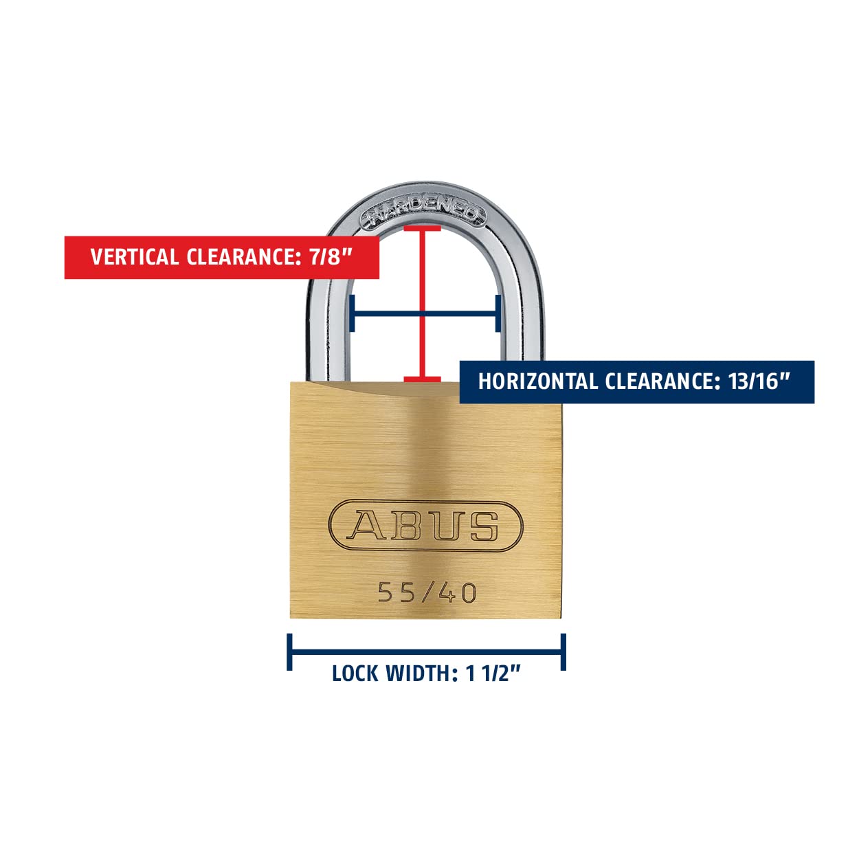 ABUS 55/40 Solid Brass Padlock with Hardened Steel Shackle, Keyed Different