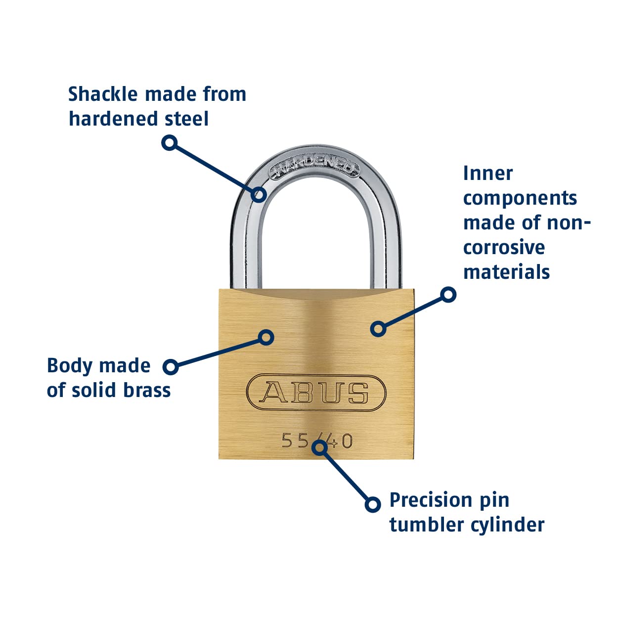 ABUS 55/40 Solid Brass Padlock with Hardened Steel Shackle, Keyed Different