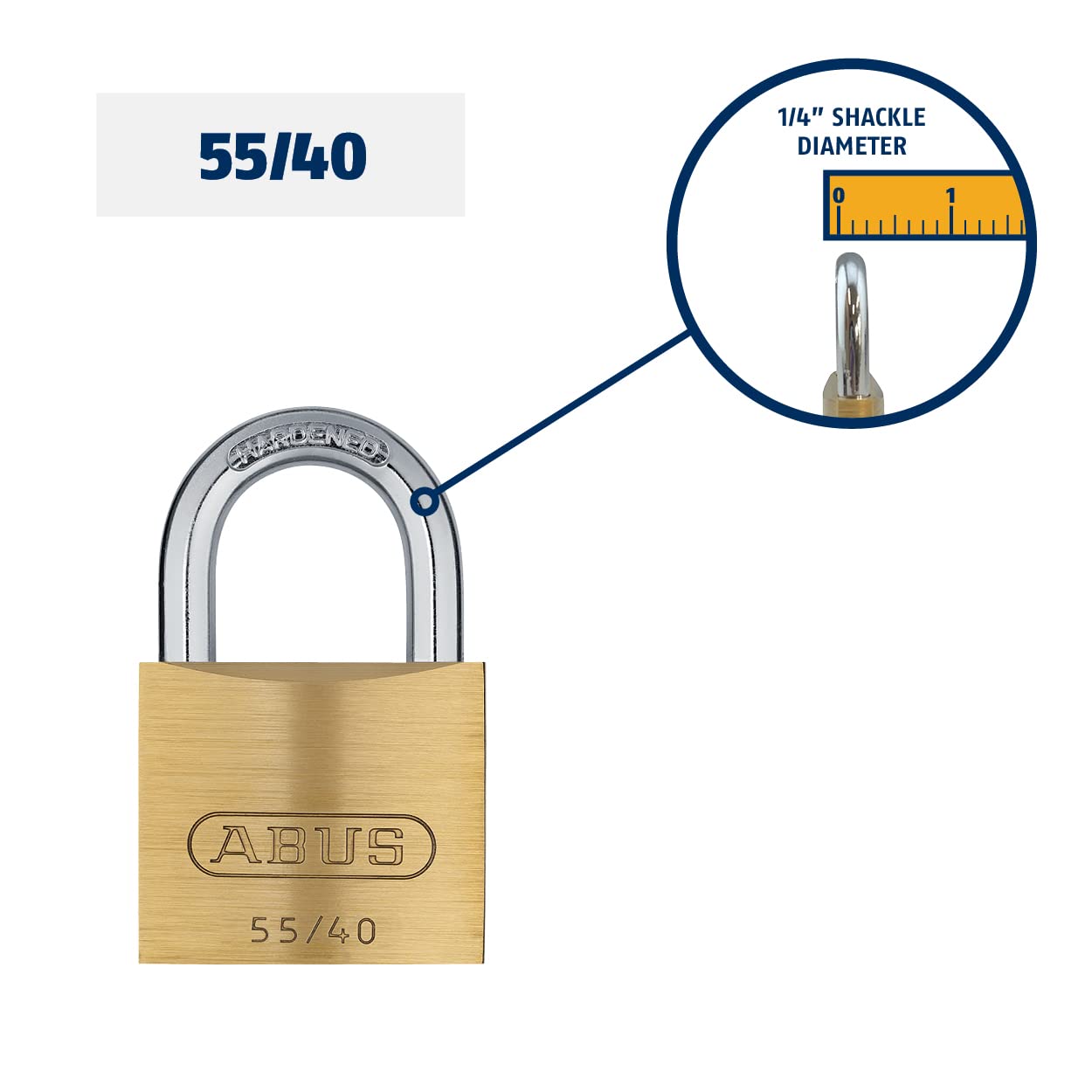 ABUS 55/40 Solid Brass Padlock with Hardened Steel Shackle, Keyed Different