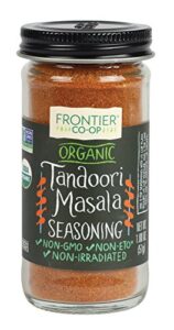 frontier co-op organic tandoori masala seasoning, 1.8 ounce jar, paprika, cumin, coriander, garlic, ginger, cardamom, kosher