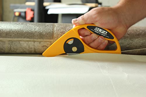 OLFA 45mm Rolled Material Cutter (45-C) - Rotary Blade Utility Knife w/ Solid Base & Large Handle for Cutting Carpet, Linoleum, Fabric, Paper, Replacement Blades: OLFA RB45-1 Rotary Blades