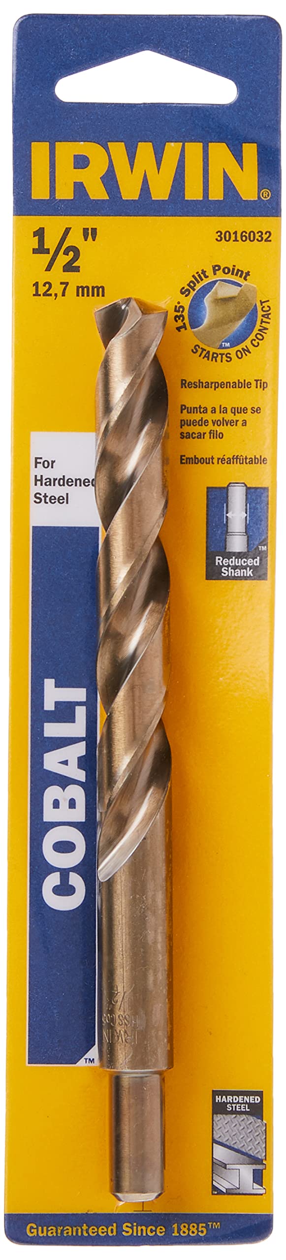 Irwin Tools IRWIN Drill Bit, Cobalt Alloy Steel, Reduced Shank, 1/2-Inch x 6-Inch (3016032)