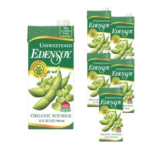 edensoy unsweetened eden organic soymilk, non-gmo, usa whole soy (soya) milk, non-dairy, vegan, plain, shelf stable, 32 oz (6-pack)