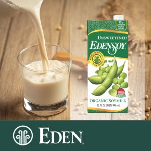 Edensoy Unsweetened Eden Organic Soymilk, Non-GMO, USA Whole Soy (Soya) Milk, Non-Dairy, Vegan, Plain, Shelf Stable, 32 oz (6-Pack)