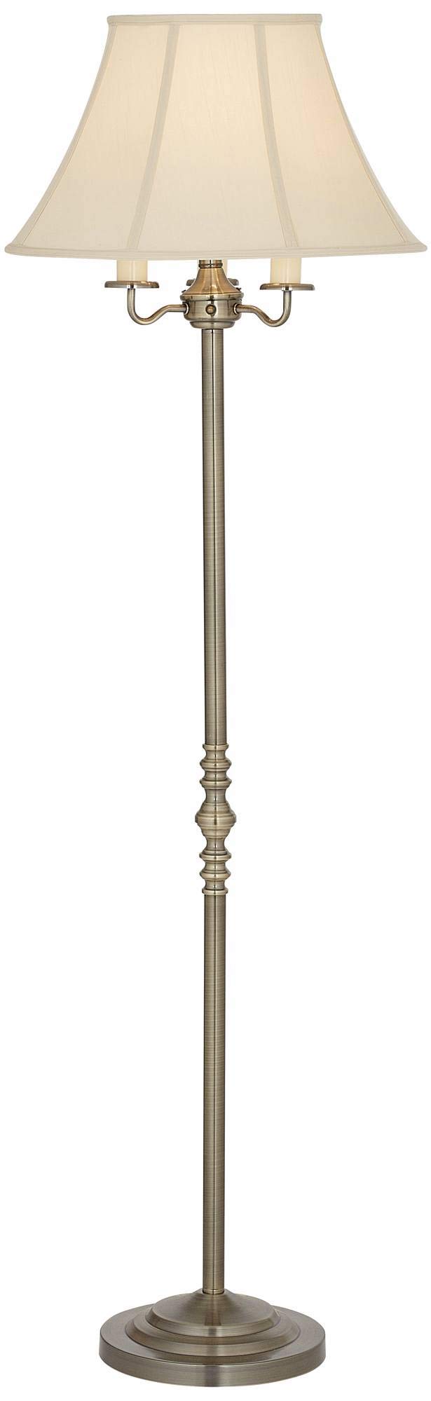 Regency Hill Montebello Traditional Shabby Chic Floor Lamp Standing Pole 59" Tall Antique Brass Gold Metal Off White Bell Shade Candelabra Decor for Living Room Reading House Bedroom Home