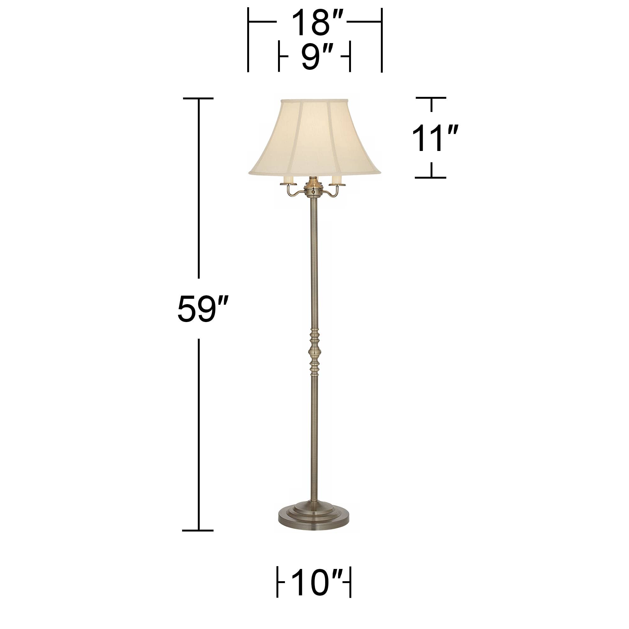 Regency Hill Montebello Traditional Shabby Chic Floor Lamp Standing Pole 59" Tall Antique Brass Gold Metal Off White Bell Shade Candelabra Decor for Living Room Reading House Bedroom Home